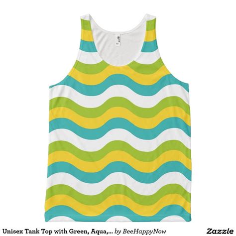 Unisex Tank Top With Green Aqua Yellow Stripes All Over Print Tank