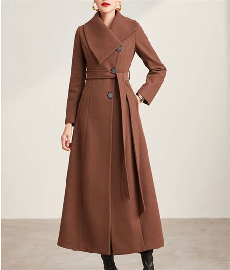 Big Collar Long Coat Women Wool Dress Coat Full Length Cashmere Jacket Plus Size Winter Coat