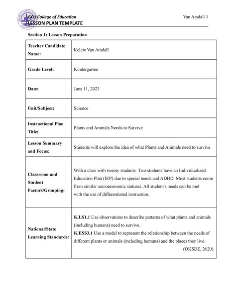 Problem Based Lesson Plan Gcu College Of Education Lesson Plan Template Section 1 Lesson