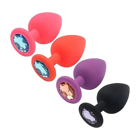Plug Anal Redondo Em Silicone Com Joia Na Base Tamanho M 8 X 34 Cm