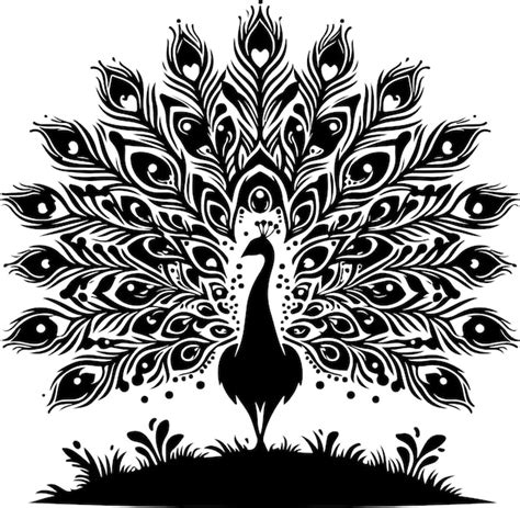 Peacock Silhouette Vector Black Color Silhouette Solid White Background