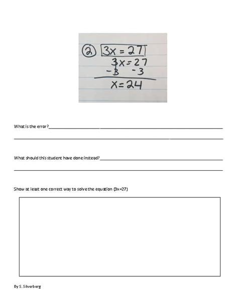 Error Analysis Single Step Linear Equations By Sophies Stuff Tpt