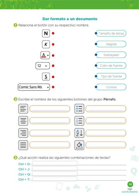 Página 49 Dar Formato A Un Documento Ficha Interactiva Topworksheets
