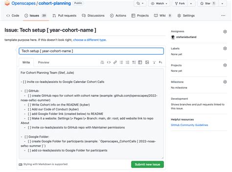 Create Issue Templates For Cohortplanning Github Project · Issue 193 · Openscapeshowwework