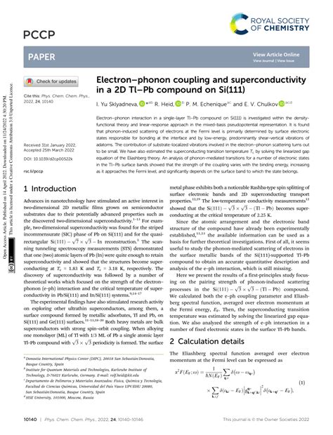 Pdf Electronphonon Coupling And Superconductivity In A 2d Tlpb