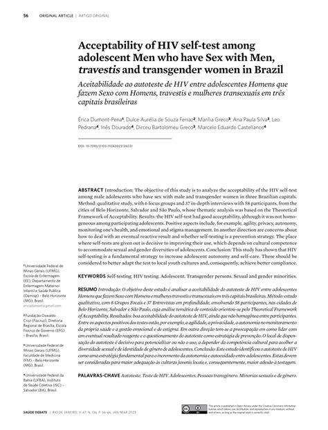 Pdf Acceptability Of Hiv Self Test Among Adolescent Men Who Have Sex With Men Travestis And