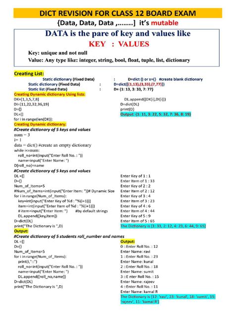 Dict Revision Of Class 11 Pdf