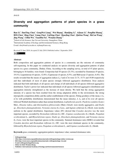 Pdf Diversity And Aggregation Patterns Of Plant Species In A Grass