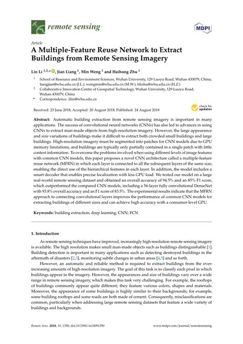 pdf a multiple feature reuse network to extract buildings from remote