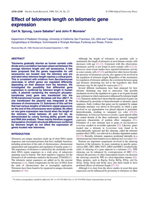 Pdf Effect Of Telomere Length On Telomeric Gene Expression