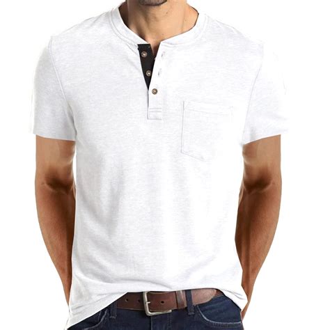 Mens Henley Shirts Henley Collar Short Sleeve Slim Fit Solid Color