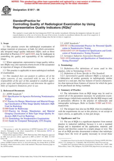 Astm E1817 08 Standard Practice For Controlling Quality Of