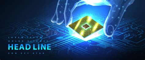 Computer Chip Microprocessor In Digital Hand On Circuit Board Stock