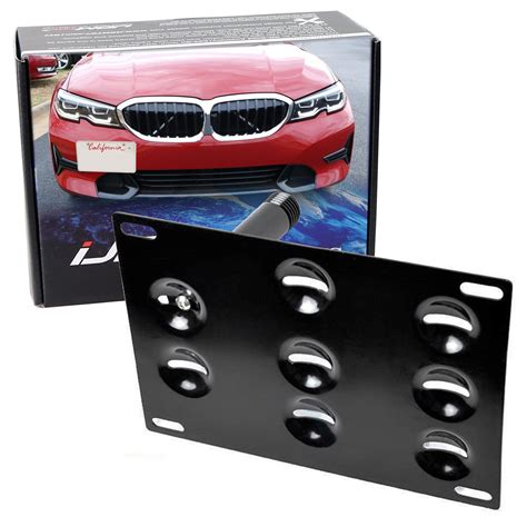Ijdmtoy No Drill Front Bumper Tow Hook License Plate Mounting Bracket Adapter Kit