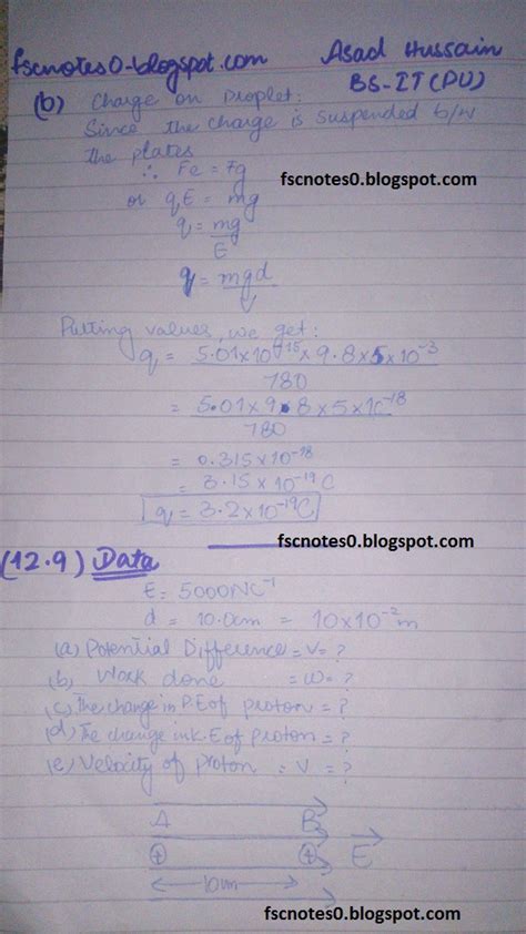 Fsc Ics Notes Physics Xii Chapter 12 Electrostatics Numerical Problems