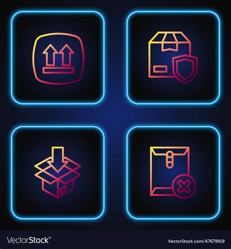 Set Line Delete Envelope Carton Cardboard Box Vector Image