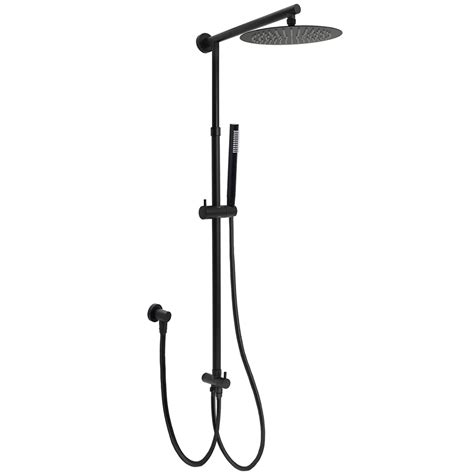 Matt Black Dual Round Shower Set 10 Rain Head Metal Handheld Sliding