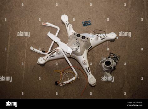 Fallen Damaged Quadcopter Drone Crash On A Floor Stock Photo Alamy