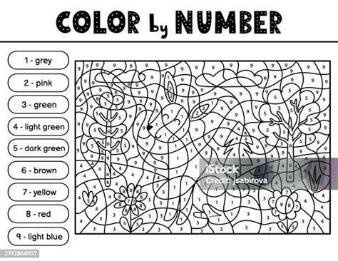 귀여운 토끼와 함께 아이들을 위한 숫자로 색칠하기 흑백 활동 페이지 교육에 대한 스톡 벡터 아트 및 기타 이미지 교육 부활제 여가활동 게임 Istock