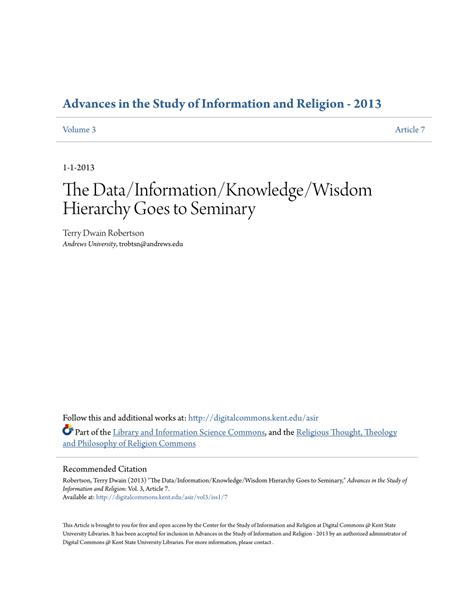 Pdf The Datainformationknowledgewisdom Hierarchy Goes To Seminary