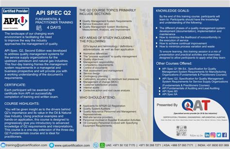Api U Training Qat Quality Certifications