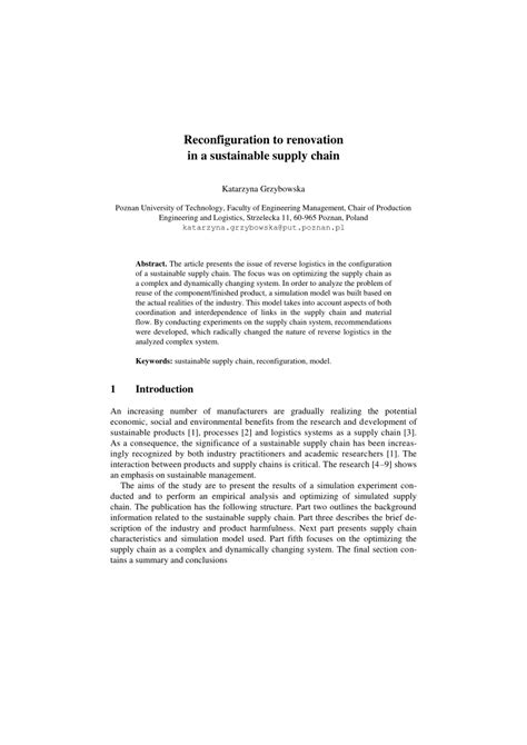 Pdf Reconfiguration To Renovation In A Sustainable Supply Chain