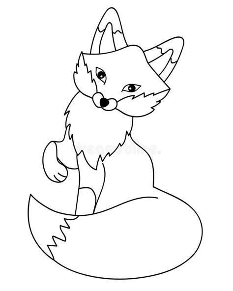 Cute Set Of Cartoon Fox Vector Black And White Illustrations For