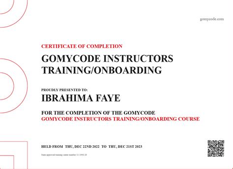 Ibrahima Faye Certificate Of Completion Gomycode Instructors Training