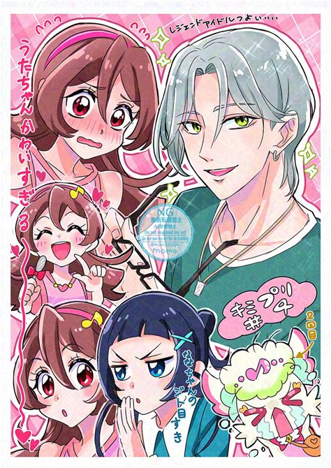 Safebooru 1boy 2girls Aokaze Nana Bare Shoulders Blunt Bangs Blush