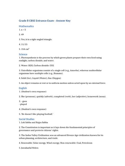 Grade8entranceexamanswers Pdf