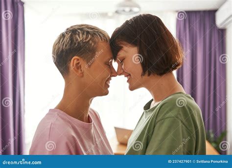 Profile Of Lesbians Touch Each Other Face To Face Stock Image Image Of Interior Profile