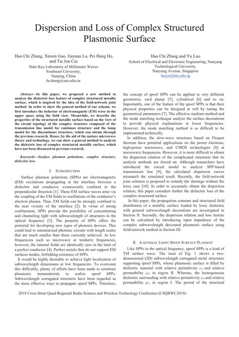 Pdf Dispersion And Loss Of Complex Structured Plasmonic Surface