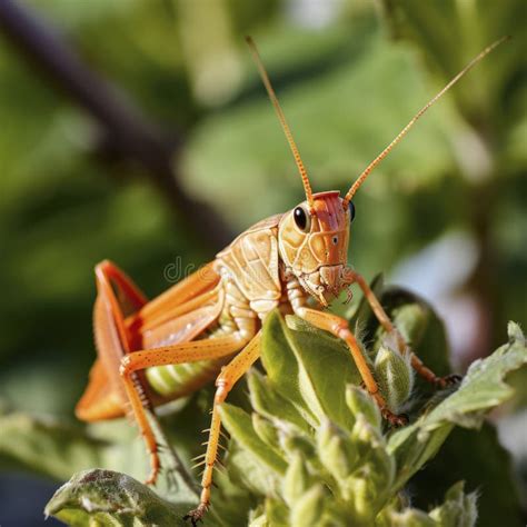 Orange Grasshopper Sitting On A Leaf Stock Image Image Of Environment