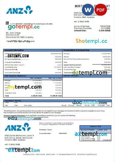 Australia Anz Bank Mortgage Statement Editable Template In Pdf And Word