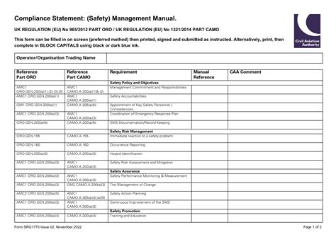 Form Srg1770 Download Fillable Pdf Or Fill Online Compliance Statement