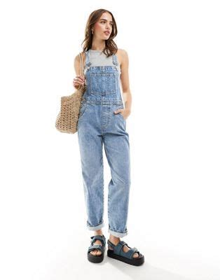Asos Design Denim Dungaree In Mid Blue Asos In 2024 Denim Dungaree
