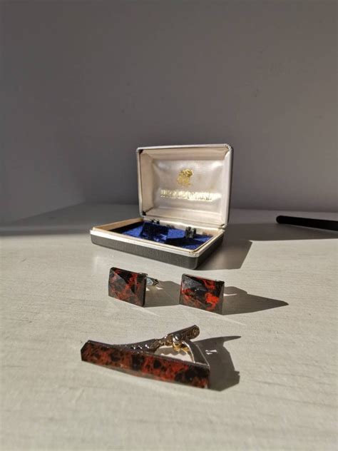 Vintage Japanese Cufflinks Tie Clip Set Cufflinks… Gem