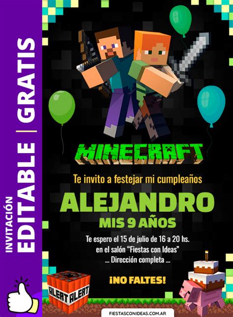Invitaciones De Fiesta De Cumpleaños De Minecraft Para Imprimir