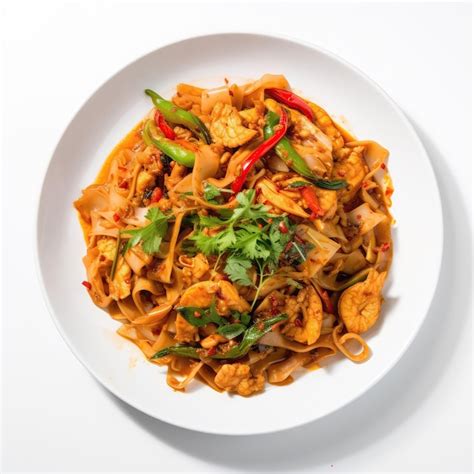 Premium Ai Image Pad Si Ew Thai Dish On A White Plate On A White Background Directly Above View