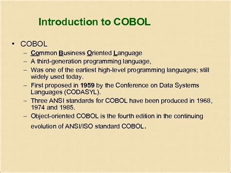 Structured Programming Language COBOL Lecture INTRODUCTION