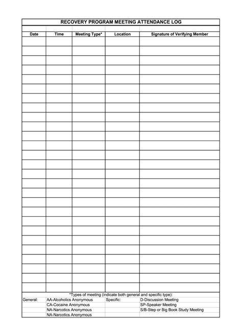 Printable Aa Attendance Sheet Printable At A Glance