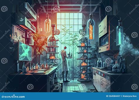 Futuristic Scientific Laboratory Biology And Chemistry Research Lab