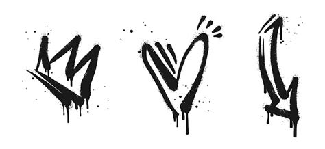 스프레이 그린 낙서 왕관 하트 화살 드립 기호 흰색 배경에 고립되어 있습니다 벡터 일러스트 레이 션 거리에 대한 스톡 벡터 아트 및 기타 이미지 Istock