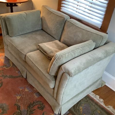 533 Vintage Sage Green Velour Upholstered Loveseat