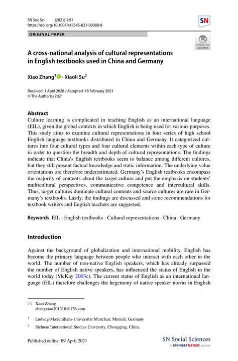 Pdf A Cross National Analysis Of Cultural Representations In English Textbooks Used In China