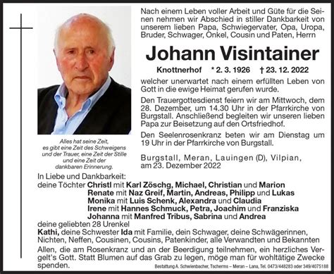 Johann Visintainer Burgstall Bestattungsdienst Schwienbacher A