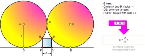 Geometry Help Problem Two Equal Circles A Common Tangent And A Square Math Teacher