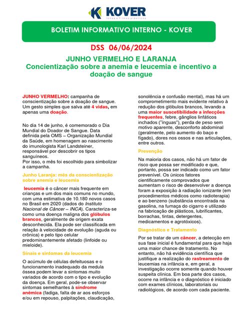 Dds Atual Dds Junho Laranja E Vermelho 06 06 2024 Pdf Leucemia Câncer