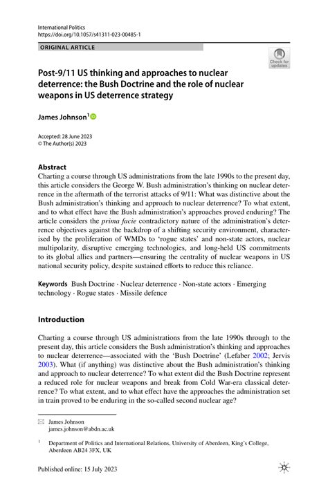 Pdf Post 911 Us Thinking And Approaches To Nuclear Deterrence The
