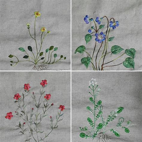 야생화자수꽃자수프랑스자수 꽃 자수 자수 작은 꽃